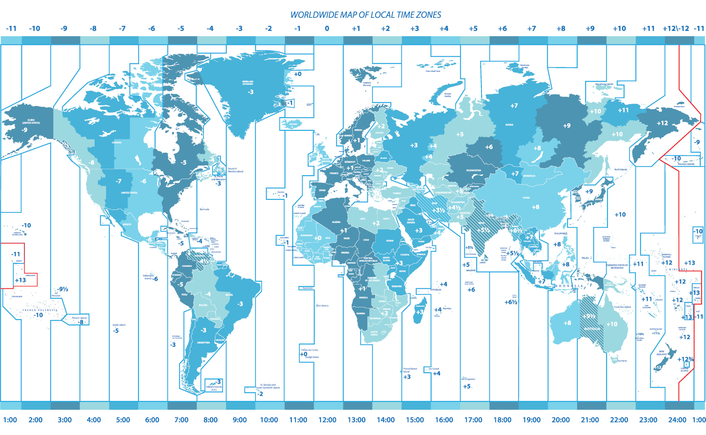 Global Earth Map High Detailed World Map With Time Zone Clocks Navy 